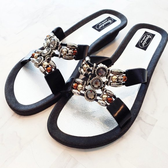 Grandco | Shoes | Grandco Sandals Beach Pool Dressy Slide Bling Beaded ...